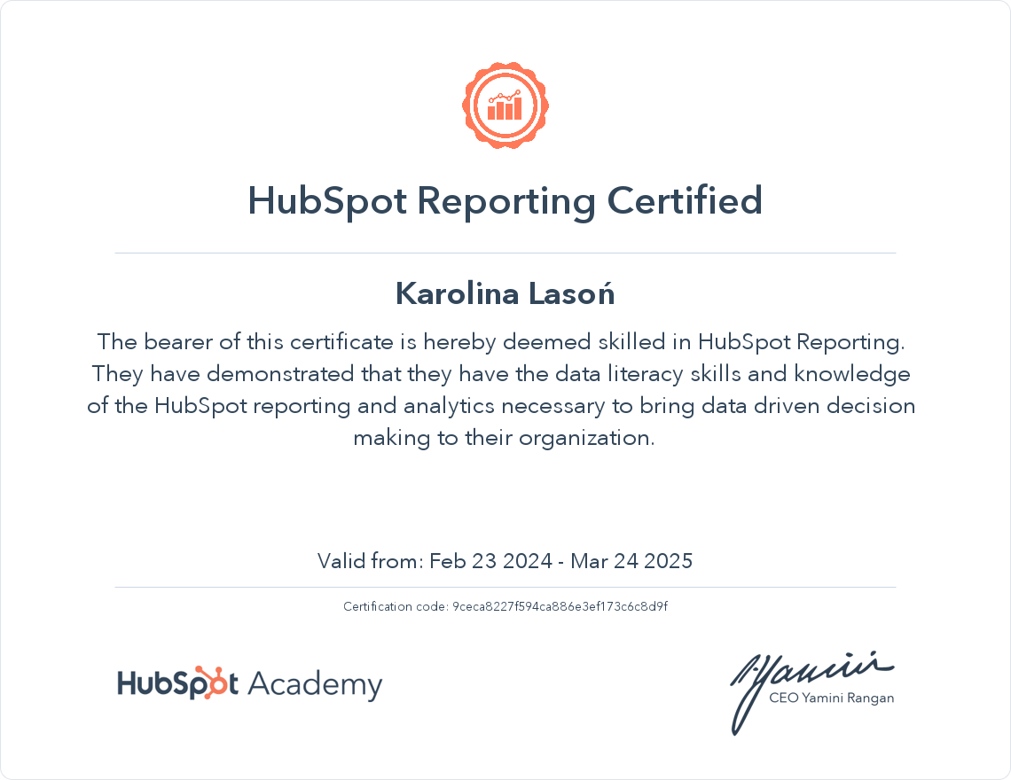 HubSpot Academy HubSpot Reporting Certification