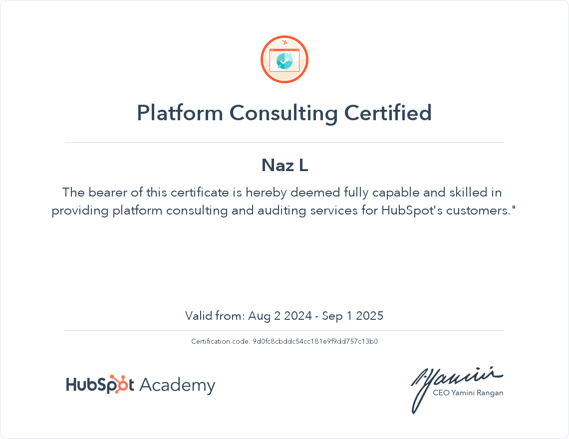 HubSpot Academy Platform Consulting Certification