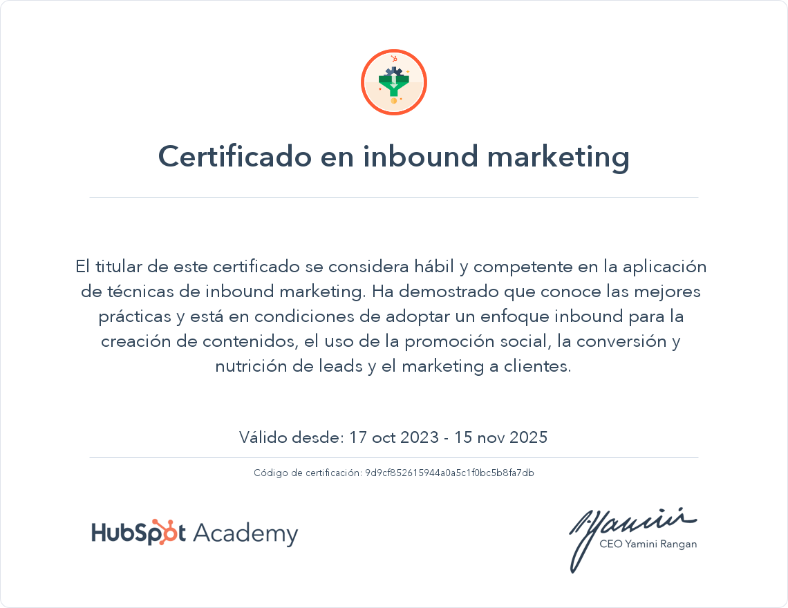 HubSpot Academy Inbound marketing Certification
