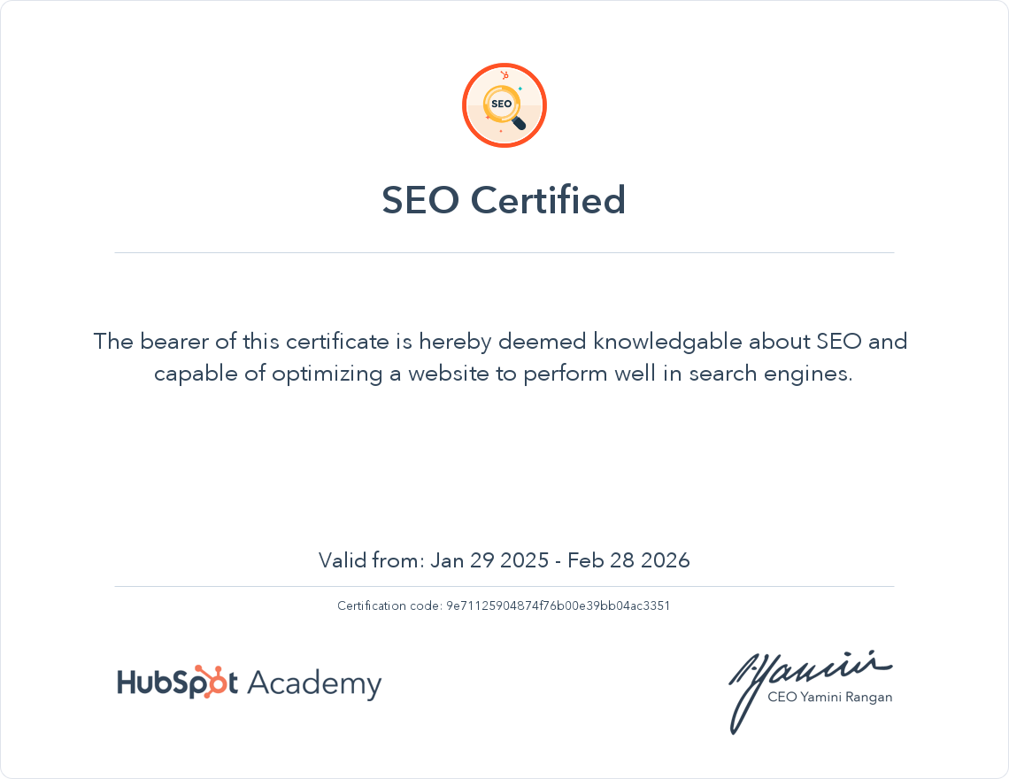 HubSpot Academy SEO Certification