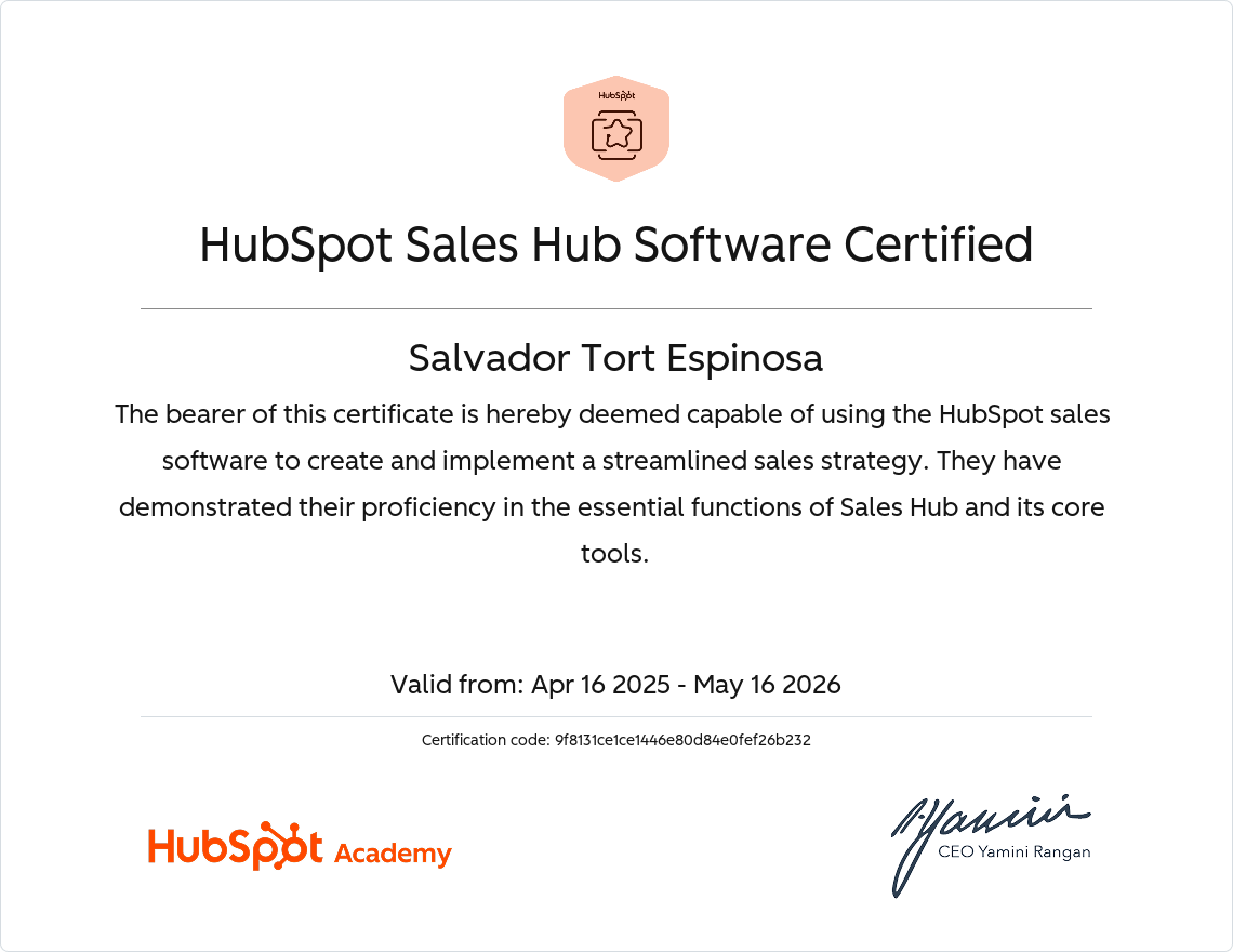 HubSpot Academy HubSpot Sales Hub Software Certification