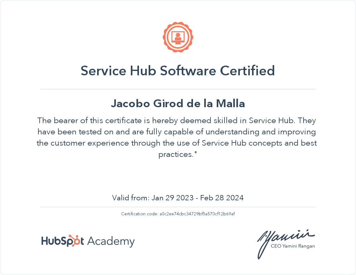 HubSpot Academy Service Hub Software Certification