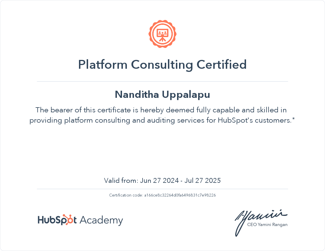 HubSpot Academy Platform Consulting Certification