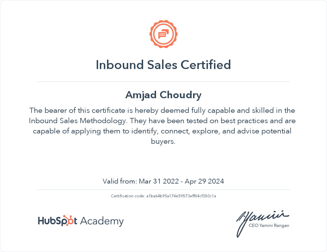 HubSpot Academy Inbound Sales Certification