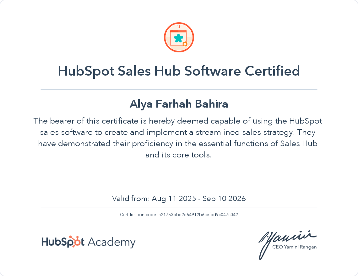 HubSpot Academy HubSpot Sales Hub Software Certification