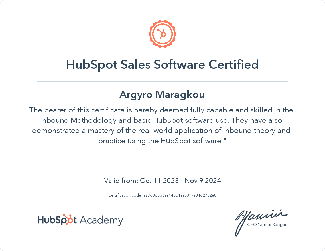 HubSpot Academy HubSpot Sales Software Certification