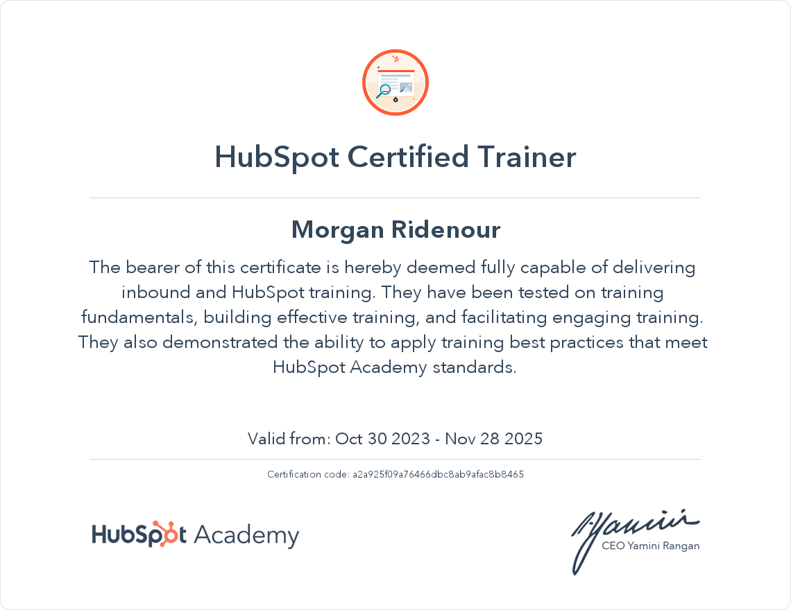 HubSpot Academy HubSpot Trainer Certification Certification