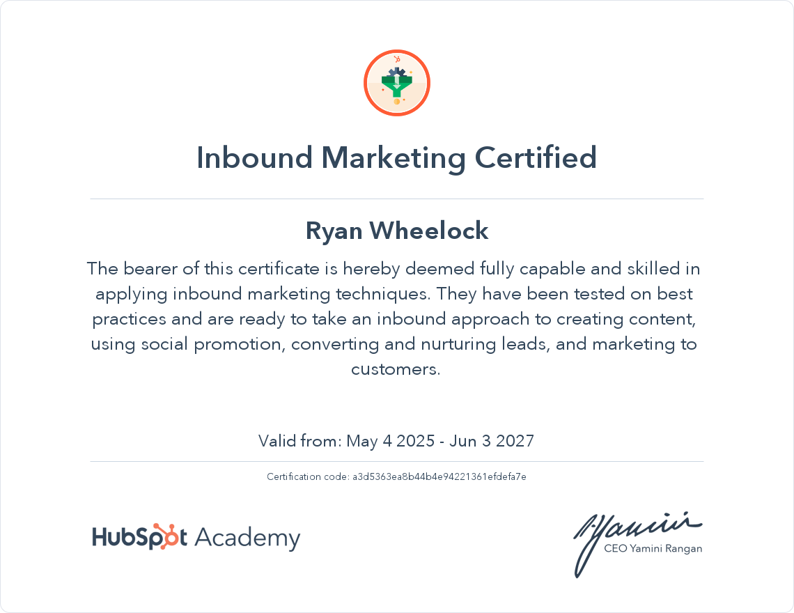 HubSpot Academy Inbound Marketing Certification