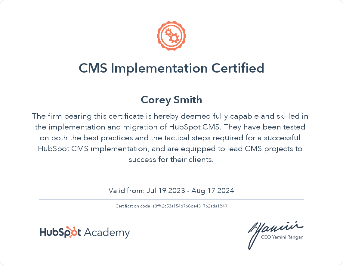 HubSpot Academy CMS Hub Implementation Certification