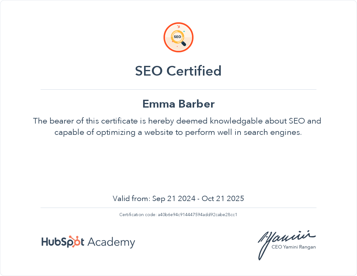 HubSpot Academy SEO Certification