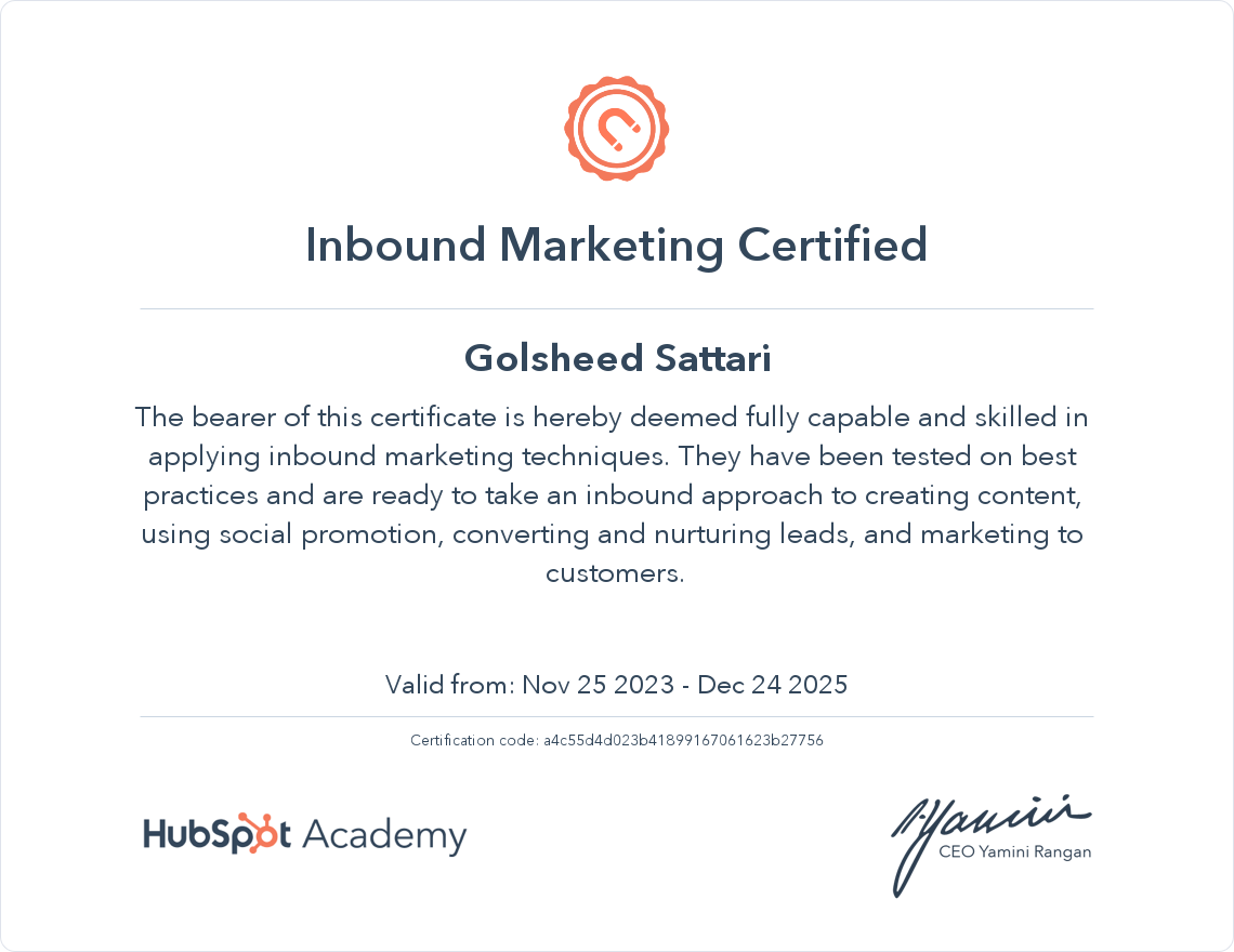 HubSpot Academy Inbound Marketing Certification