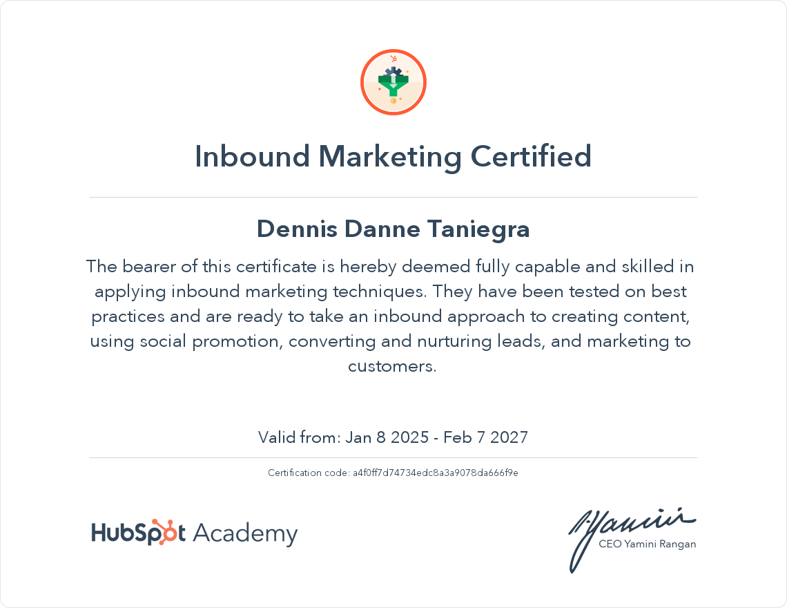 HubSpot Academy Inbound Marketing Certification