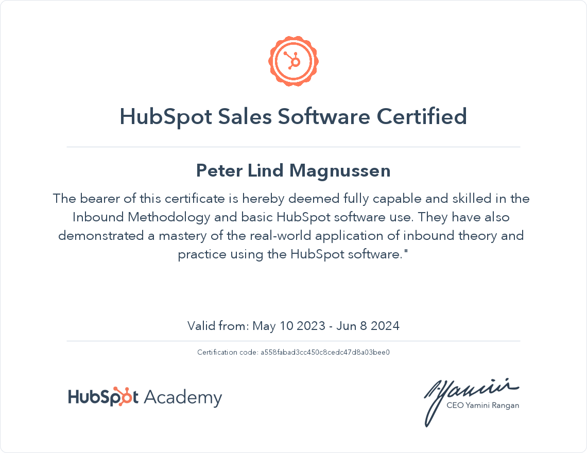 HubSpot Academy HubSpot Sales Software Certification