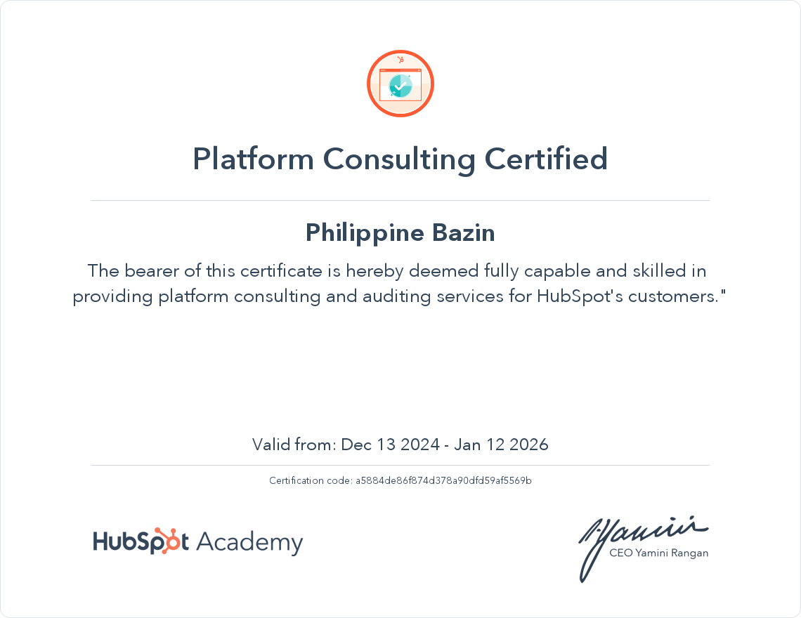 Certification Platform Consulting de HubSpot Academy