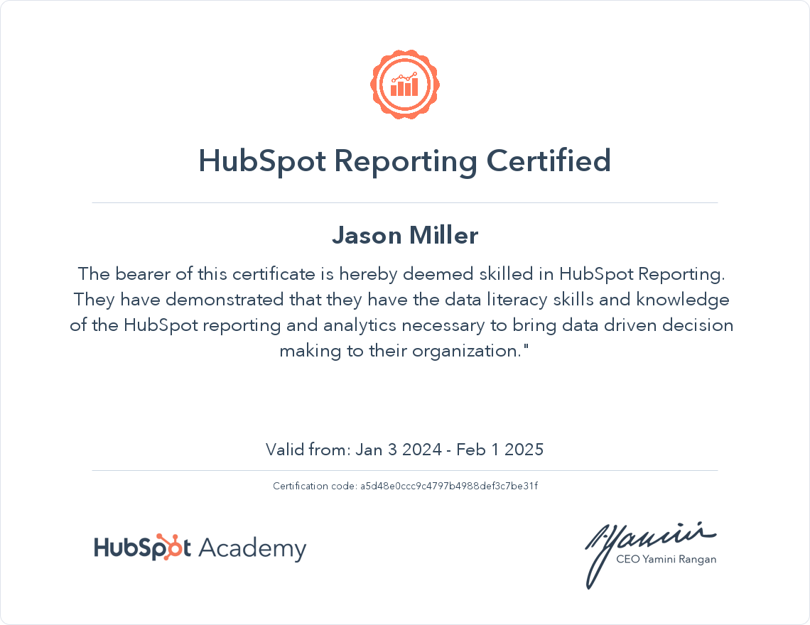 HubSpot Academy HubSpot Reporting Certification