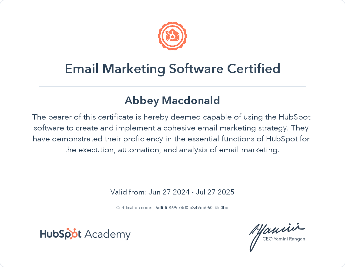HubSpot Academy Email Marketing Software Certification