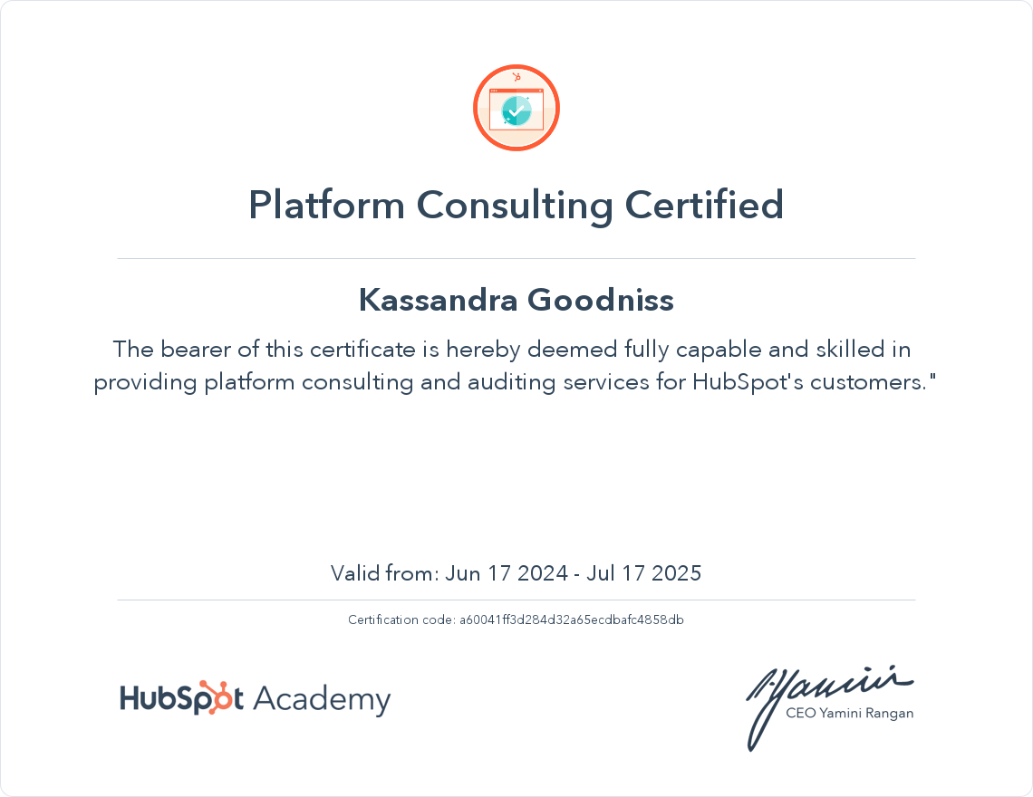 HubSpot Academy Platform Consulting Certification