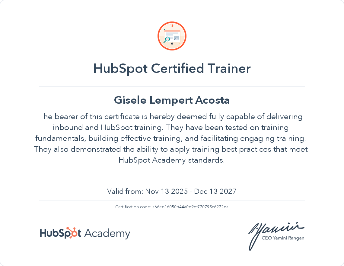 HubSpot Academy HubSpot Trainer Certification Certification