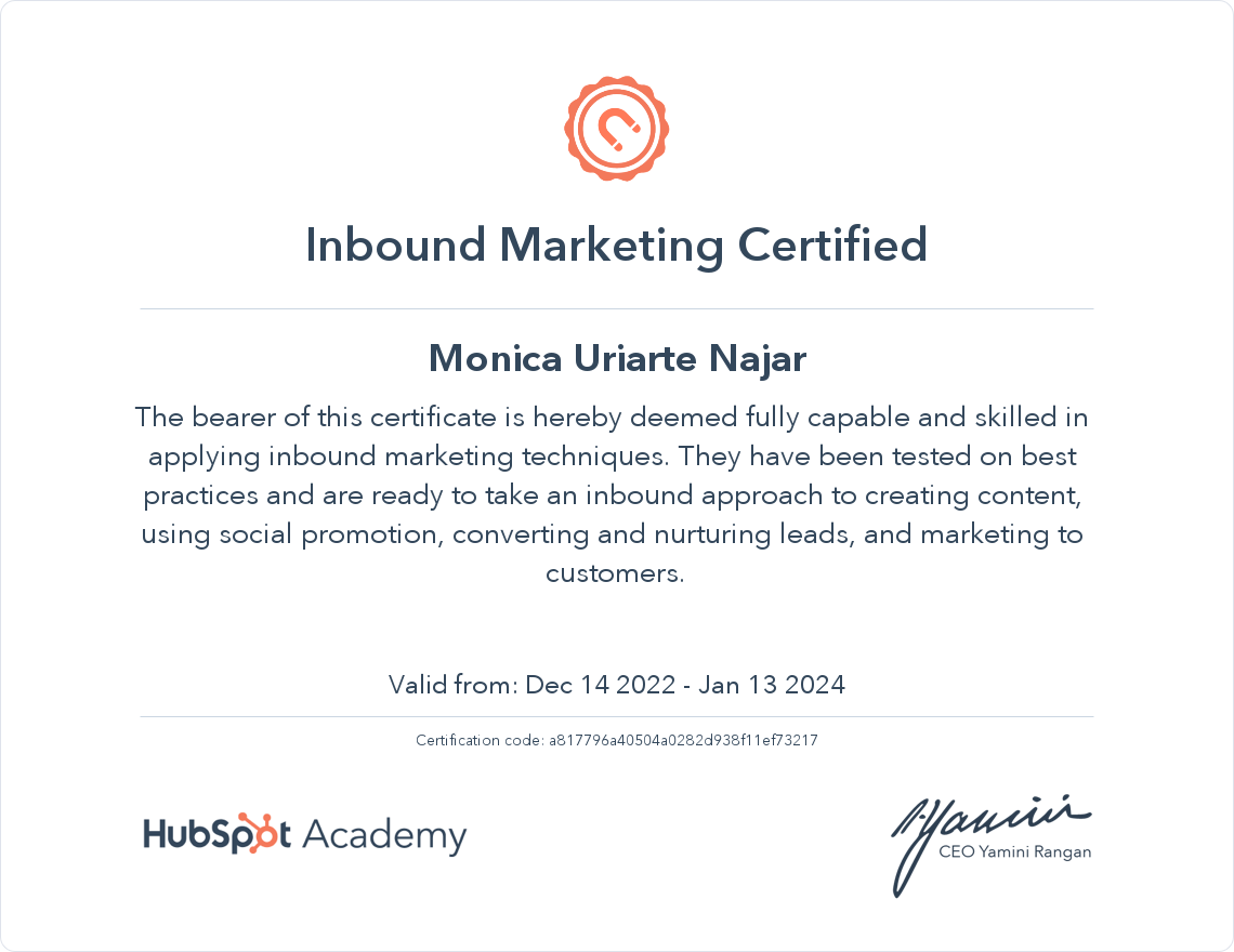 HubSpot Academy Inbound Marketing Certification