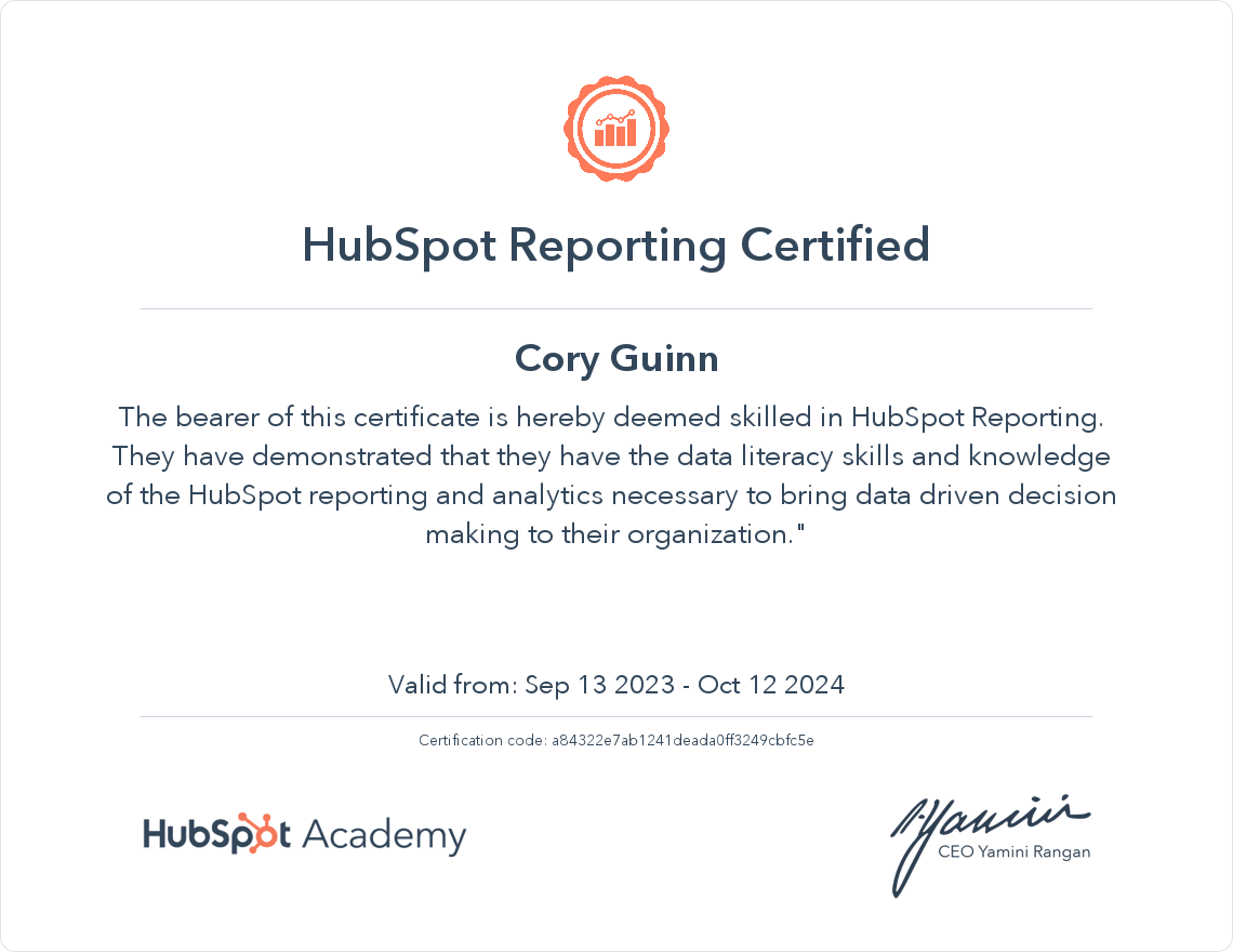 HubSpot Academy HubSpot Reporting Certification