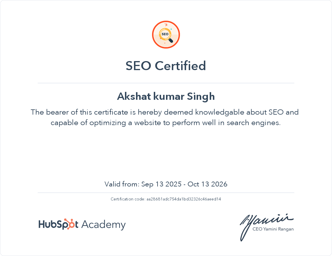 HubSpot Academy SEO Certification