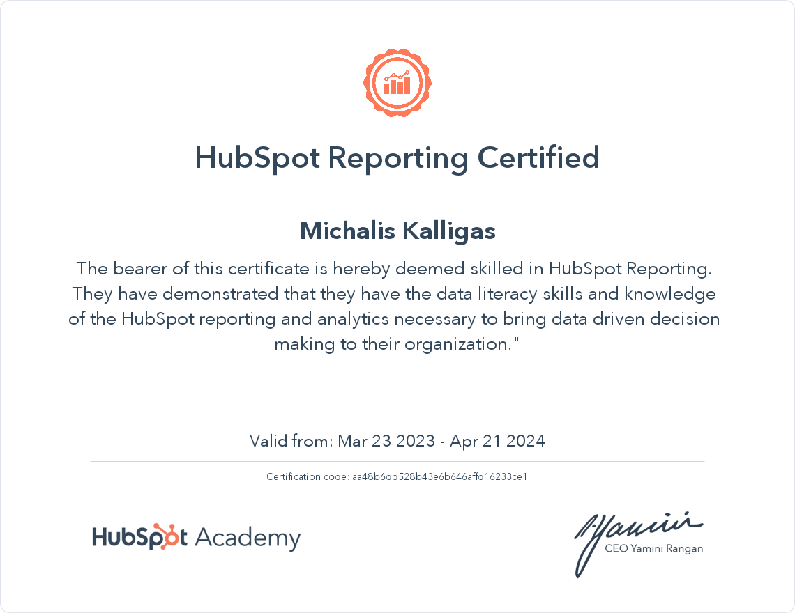 HubSpot Academy HubSpot Reporting Certification