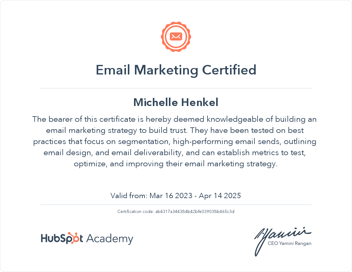 HubSpot Academy Email Marketing 2018 Certification