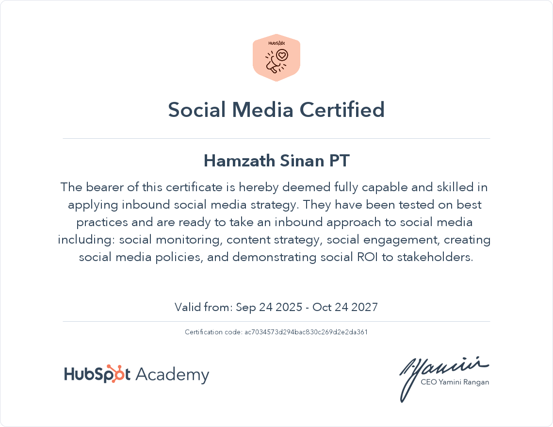 HubSpot Academy Social Media Marketing Certification