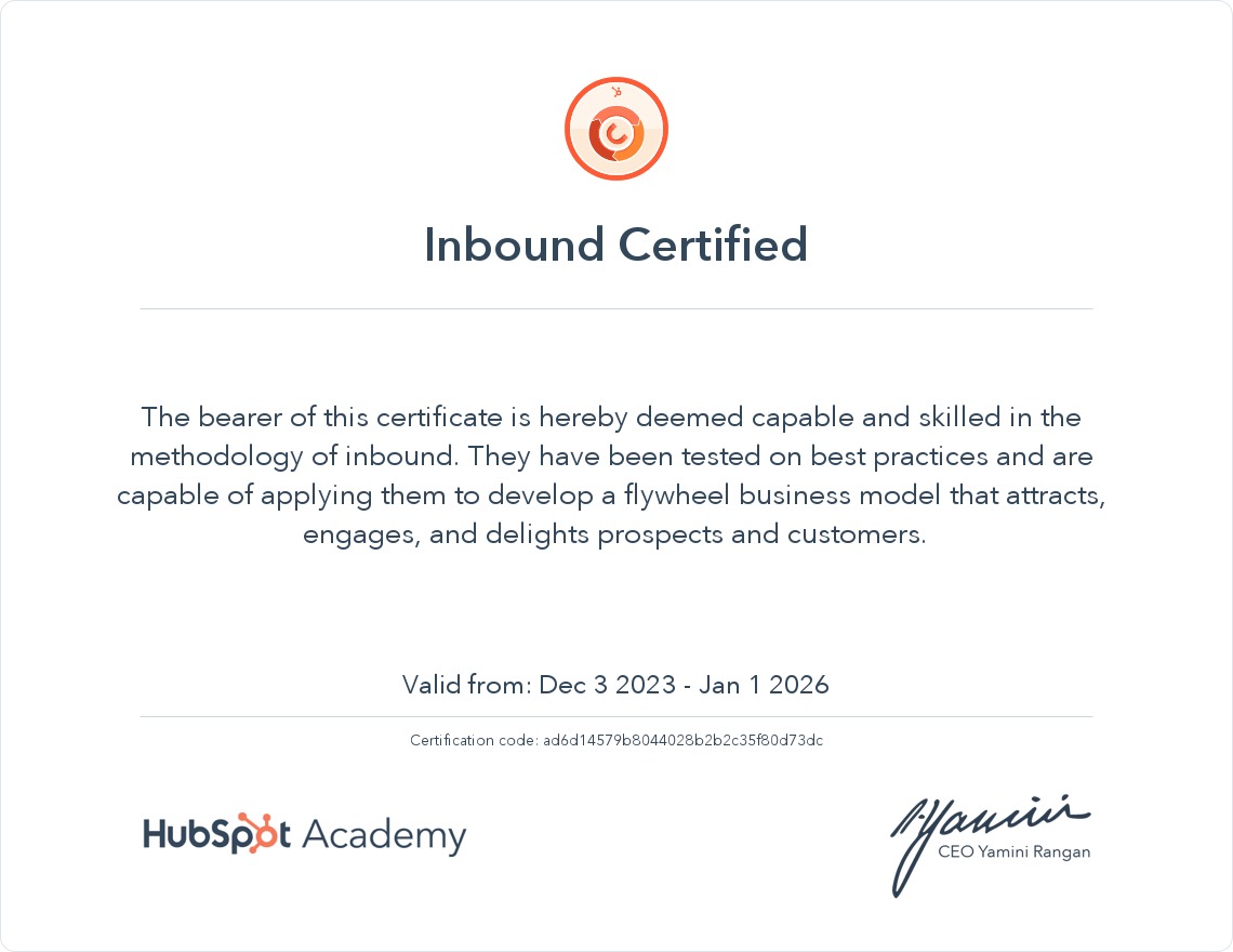 HubSpot Academy Inbound Certification