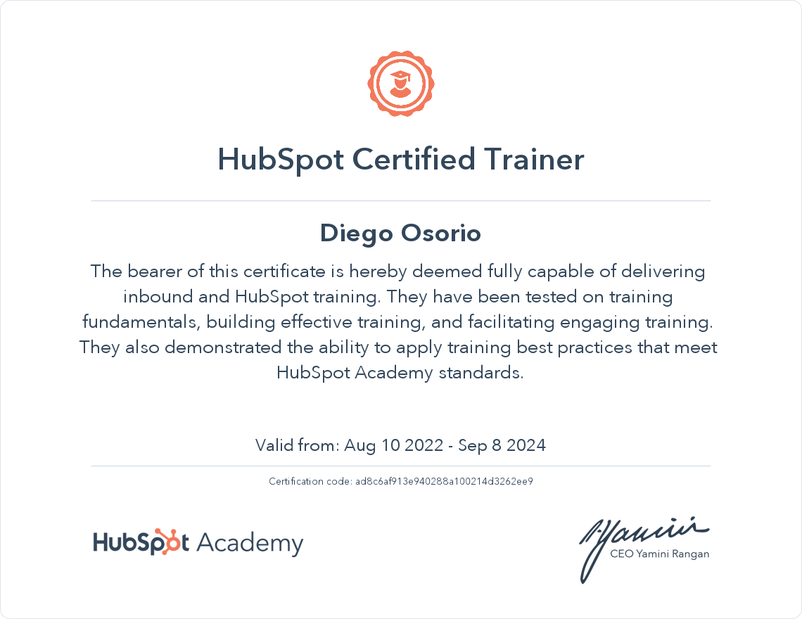 HubSpot Academy HubSpot Trainer Certification Certification