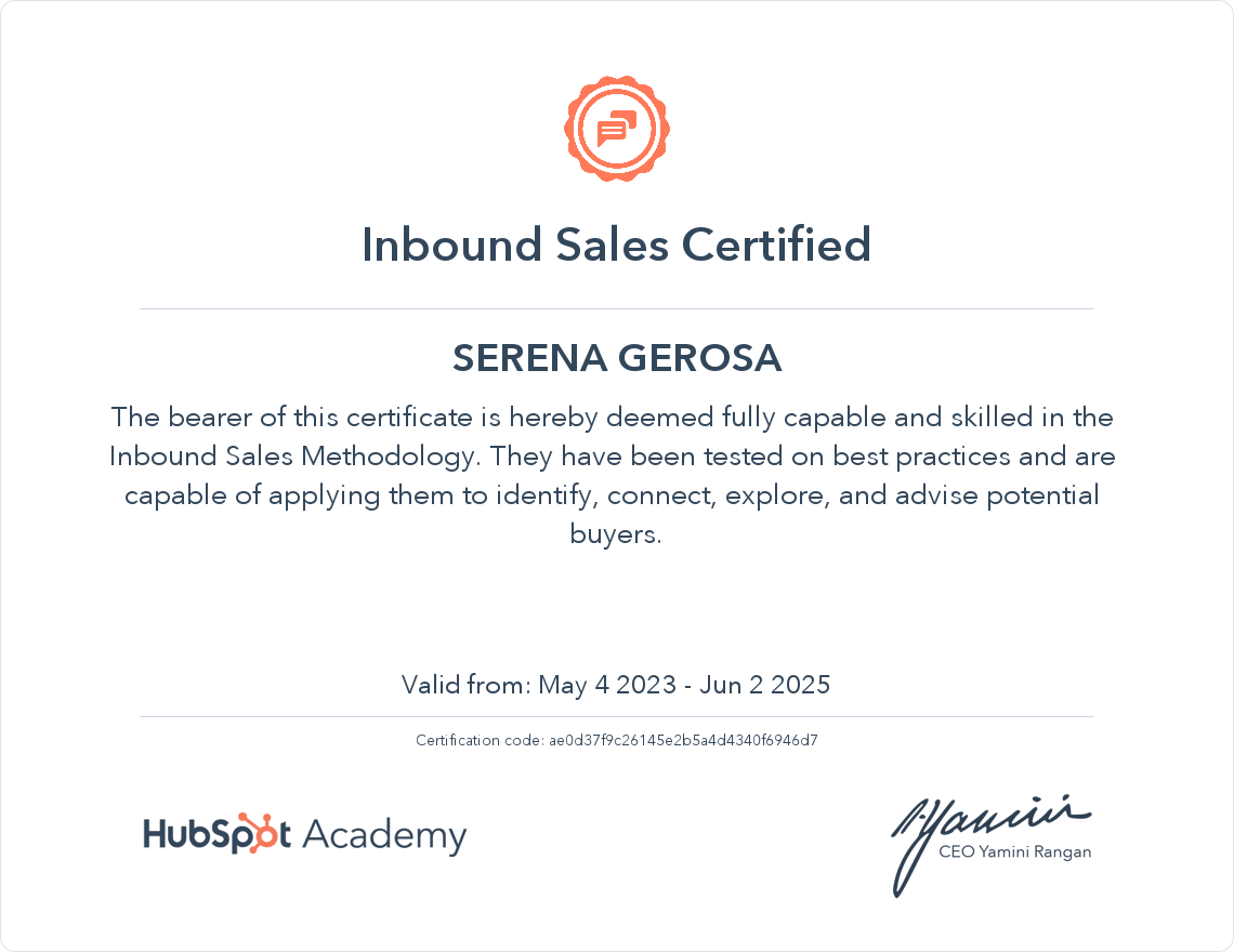 HubSpot Academy Inbound Sales Certification