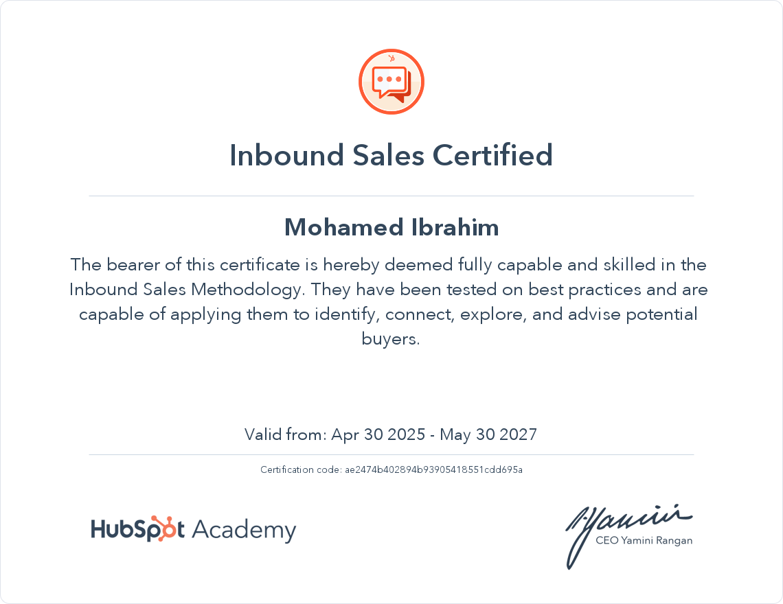 HubSpot Academy Inbound Sales Certification