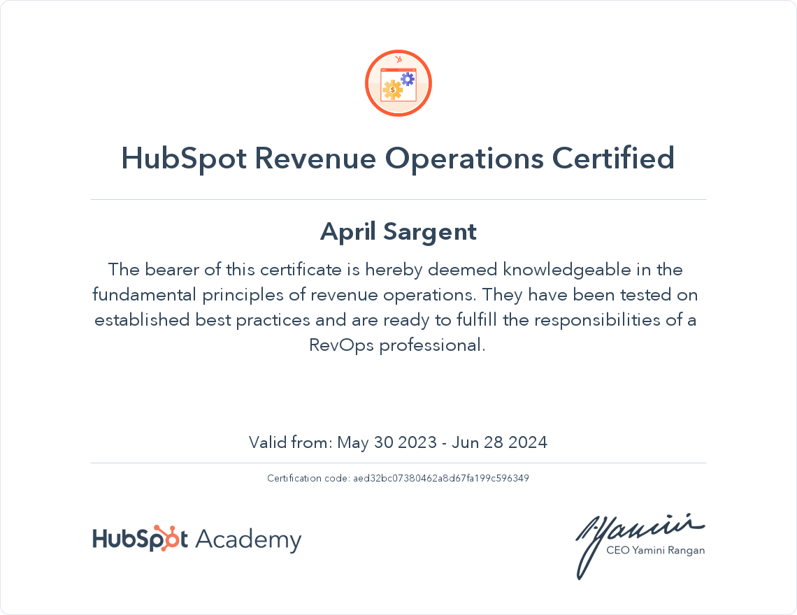 HubSpot Academy Revenue Operations Certification