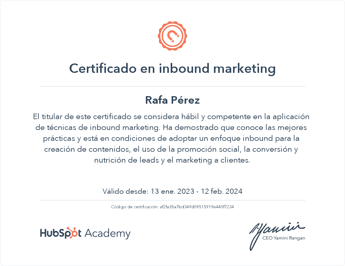 HubSpot Academy Inbound Marketing Certification