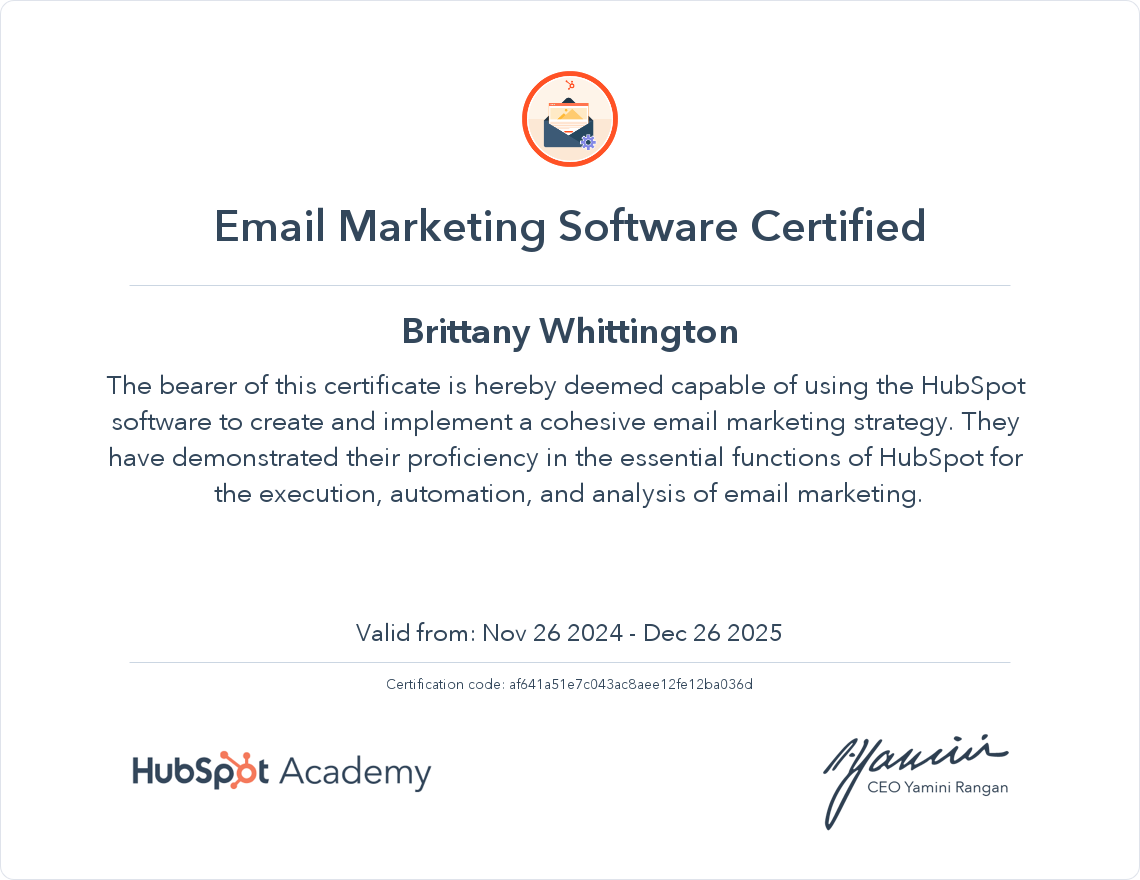 HubSpot Academy Email Marketing Software Certification