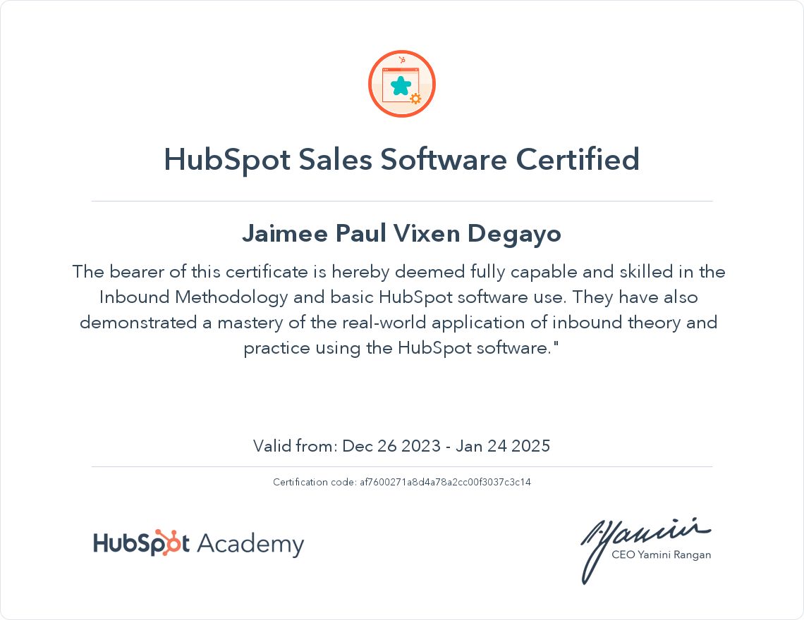 HubSpot Academy HubSpot Sales Software Certification