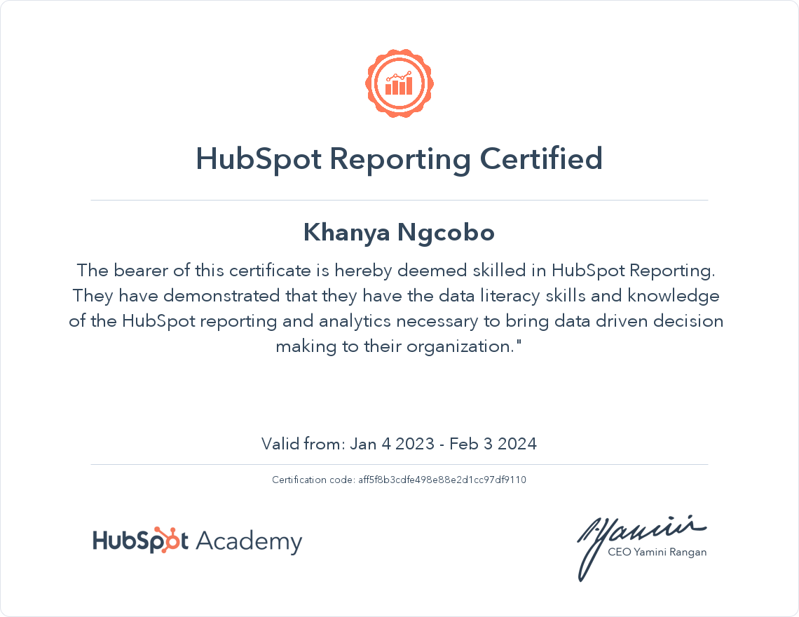 HubSpot Academy HubSpot Reporting Certification