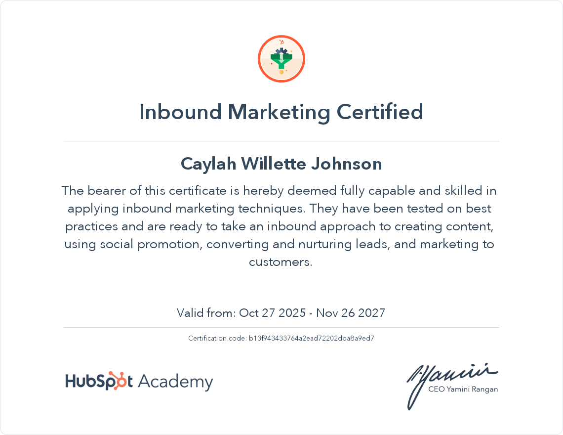 HubSpot Academy Inbound Marketing Certification
