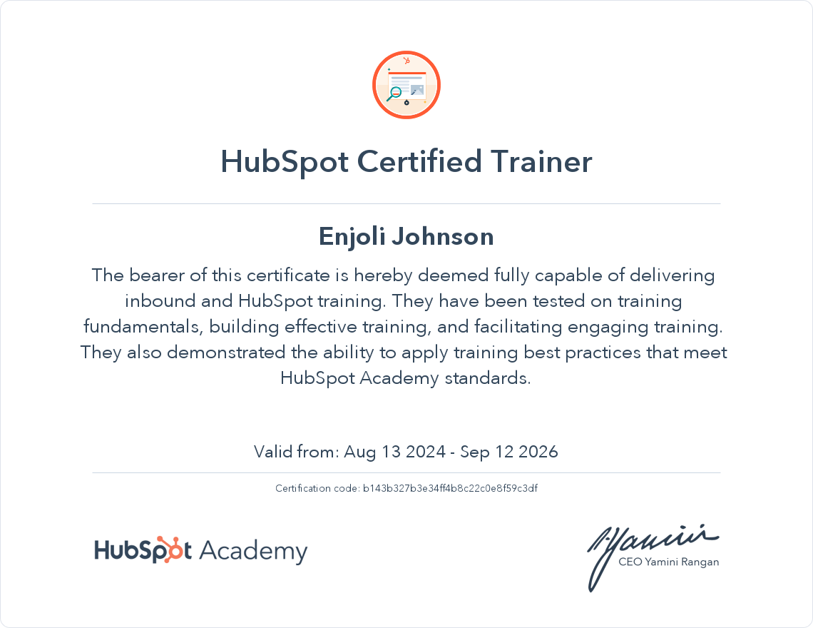 HubSpot Academy HubSpot Trainer Certification Certification