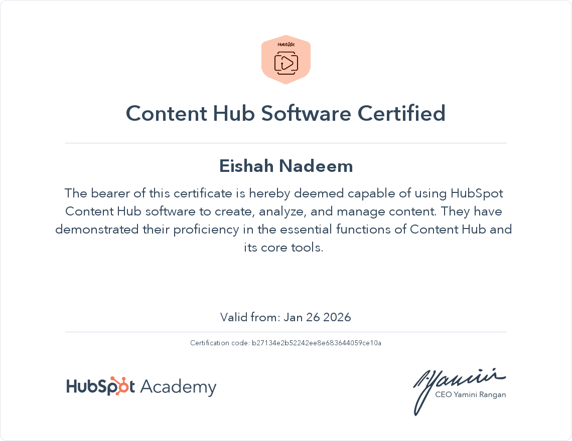 HubSpot Academy Content Hub Software Certification Certification