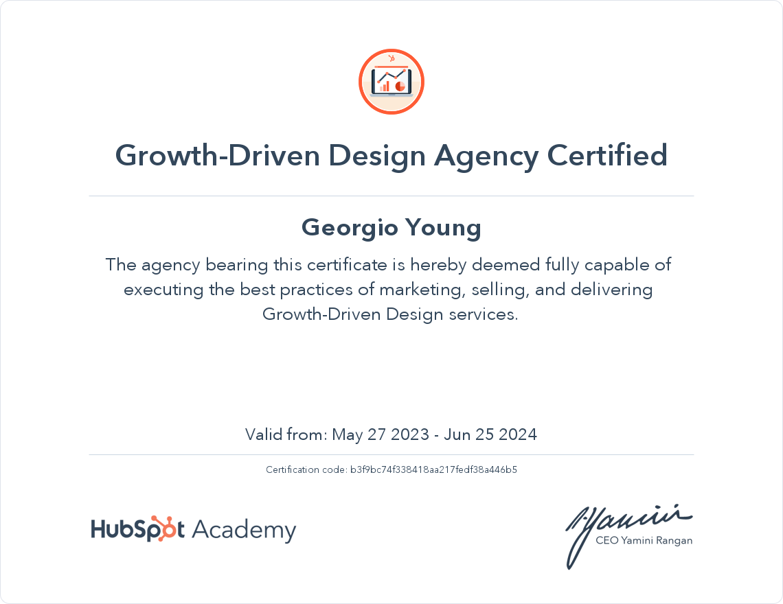 HubSpot Academy Growth-Driven Design Agency Certification