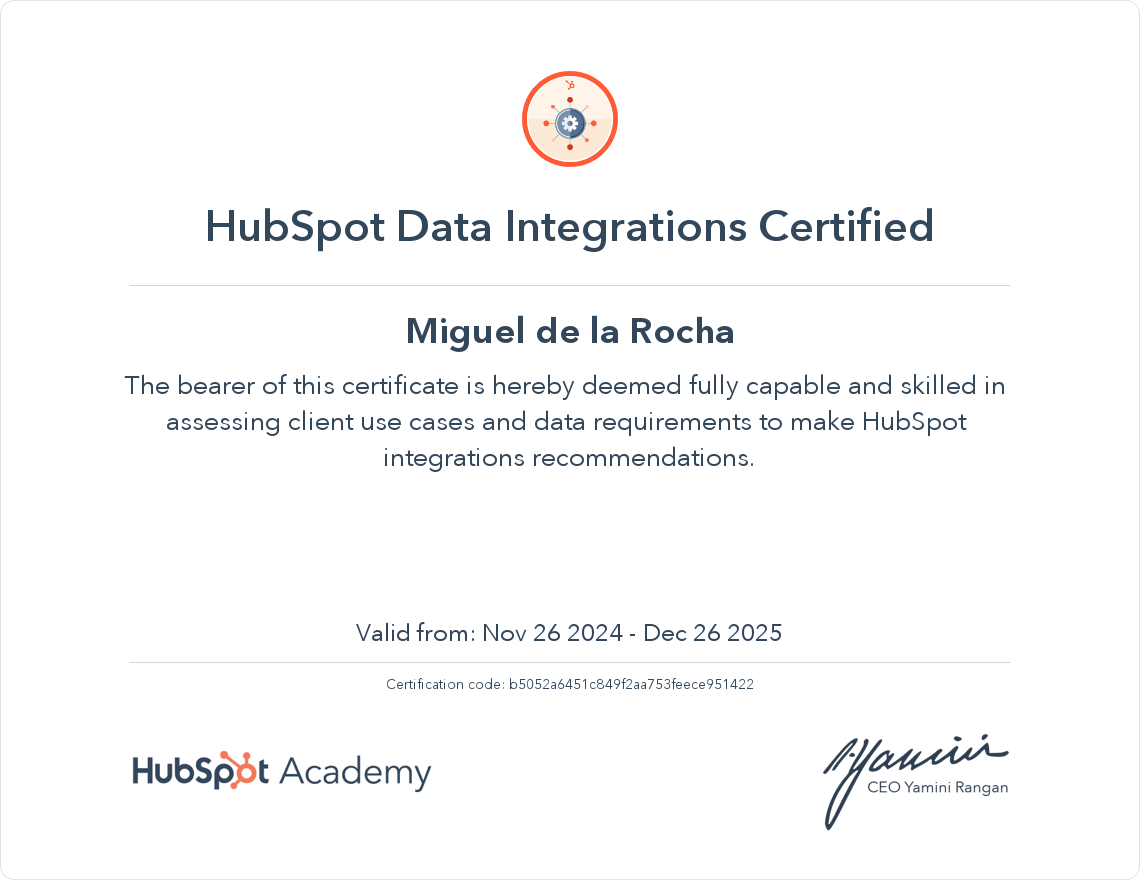 HubSpot Academy Data Integrations Certification Certification