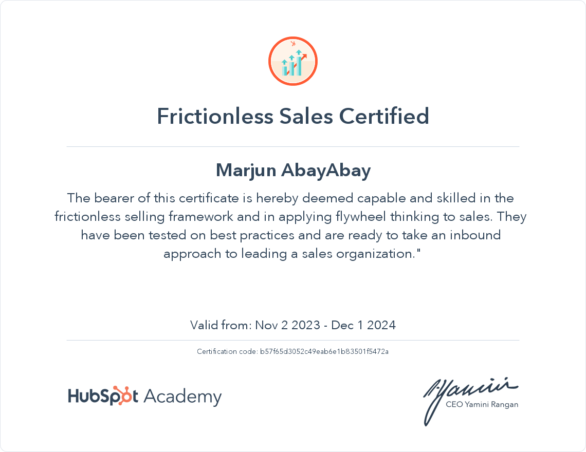 HubSpot Academy Frictionless Sales Certification