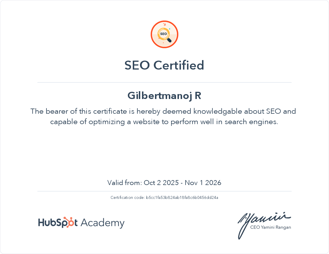 HubSpot Academy SEO Certification