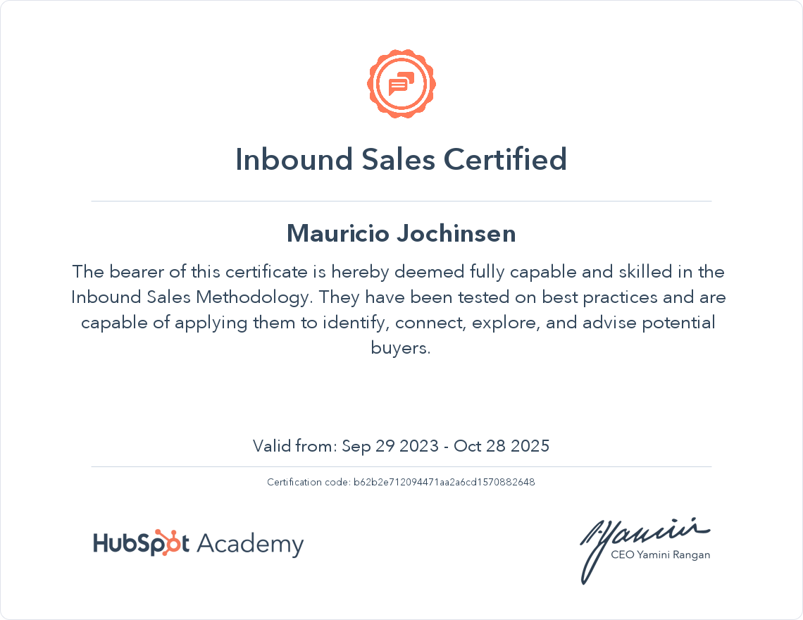 HubSpot Academy Inbound Sales Certification