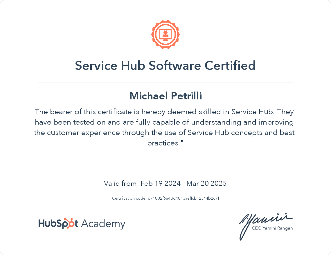 HubSpot Academy Service Hub Software Certification