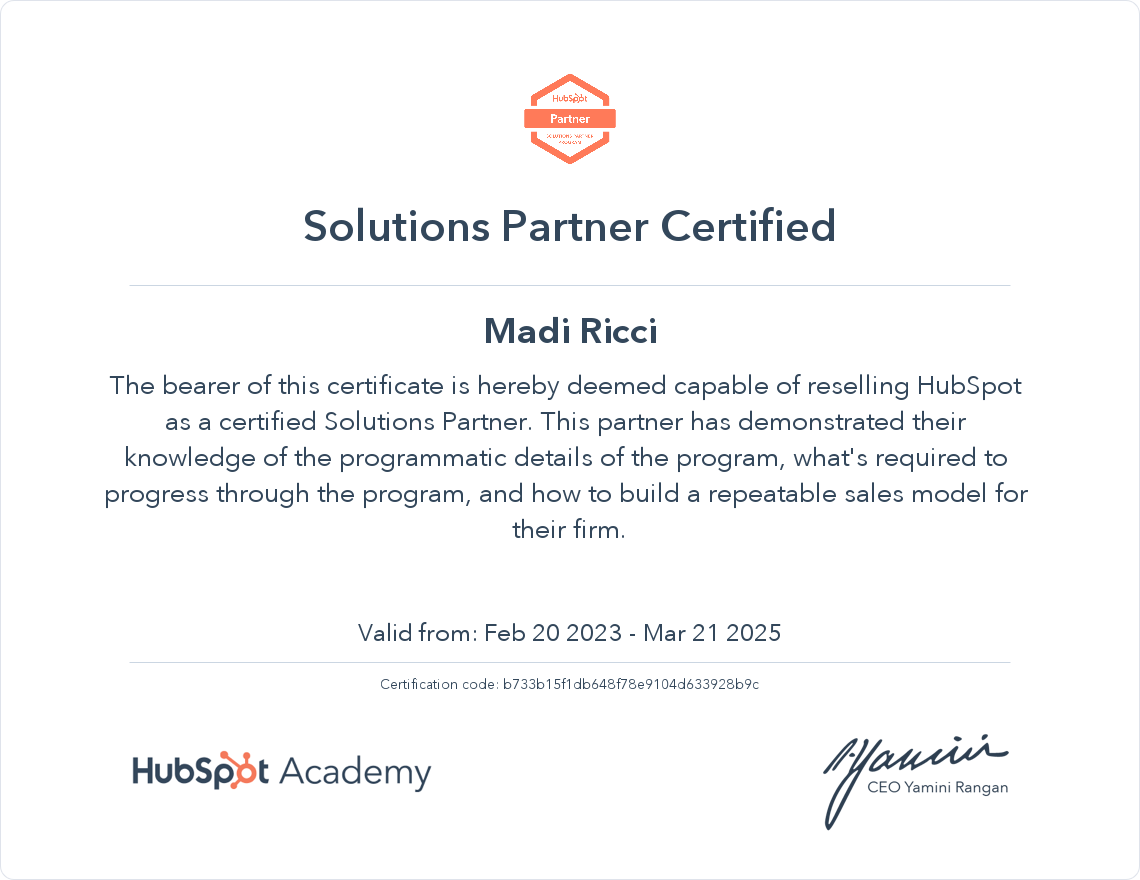 HubSpot Academy HubSpot Solutions Partner Certification