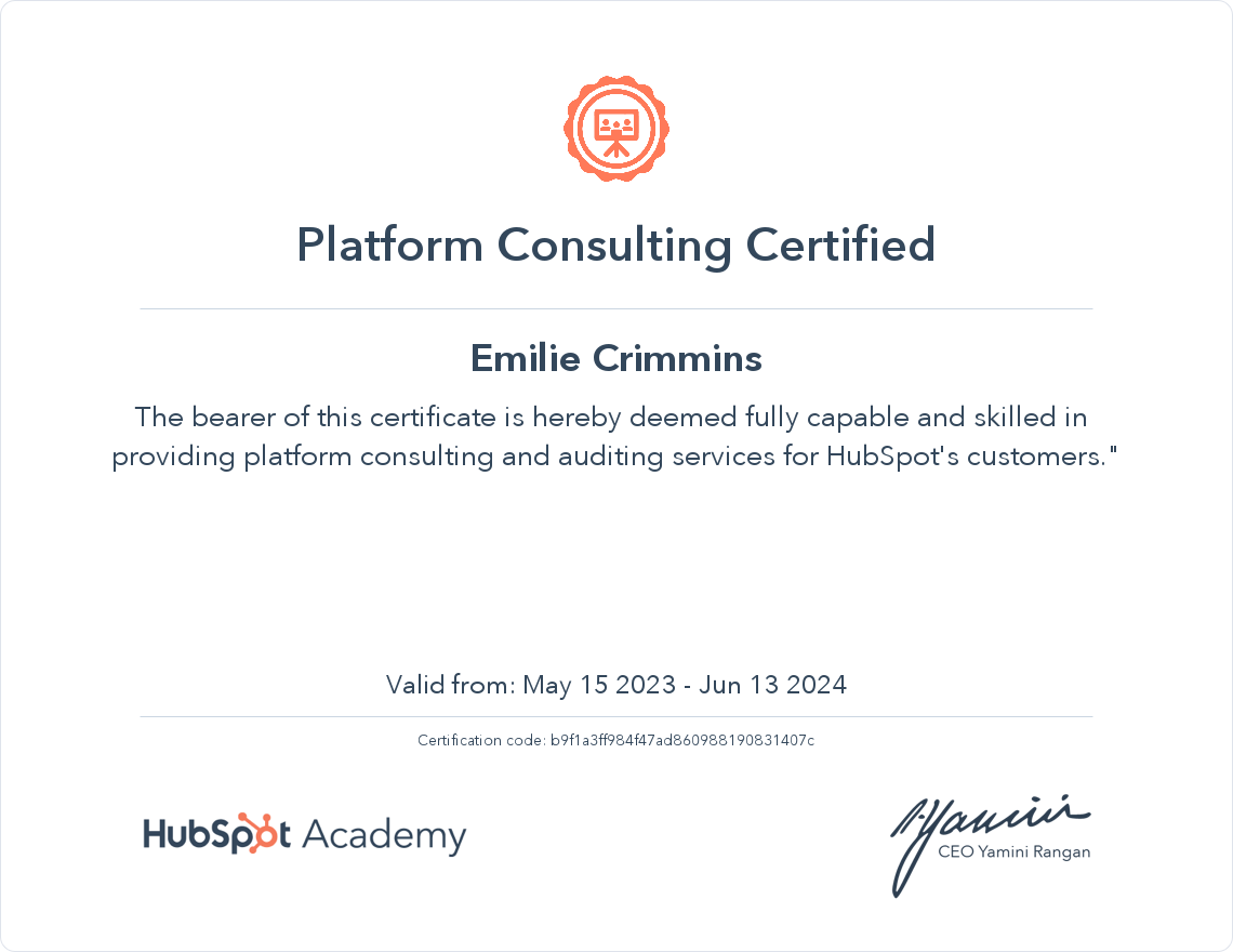 HubSpot Academy Platform Consulting Certification