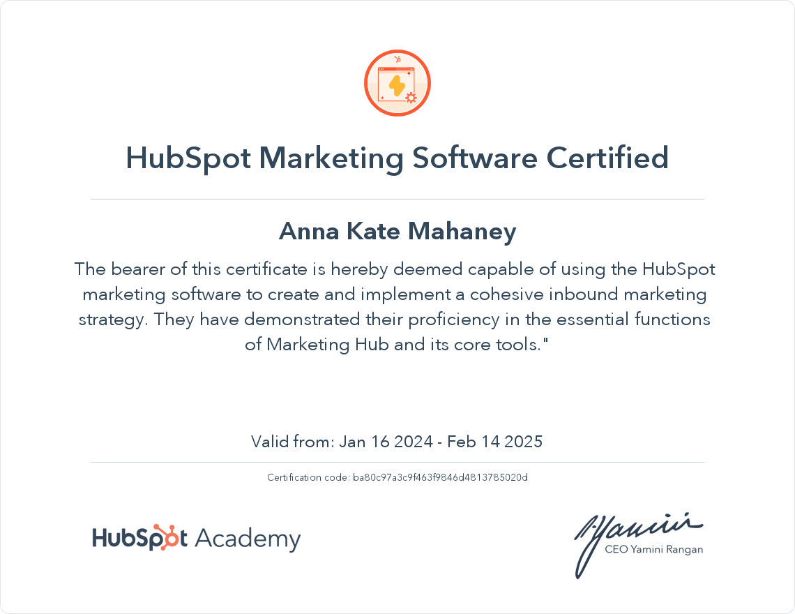 HubSpot Academy HubSpot Marketing Software Certification