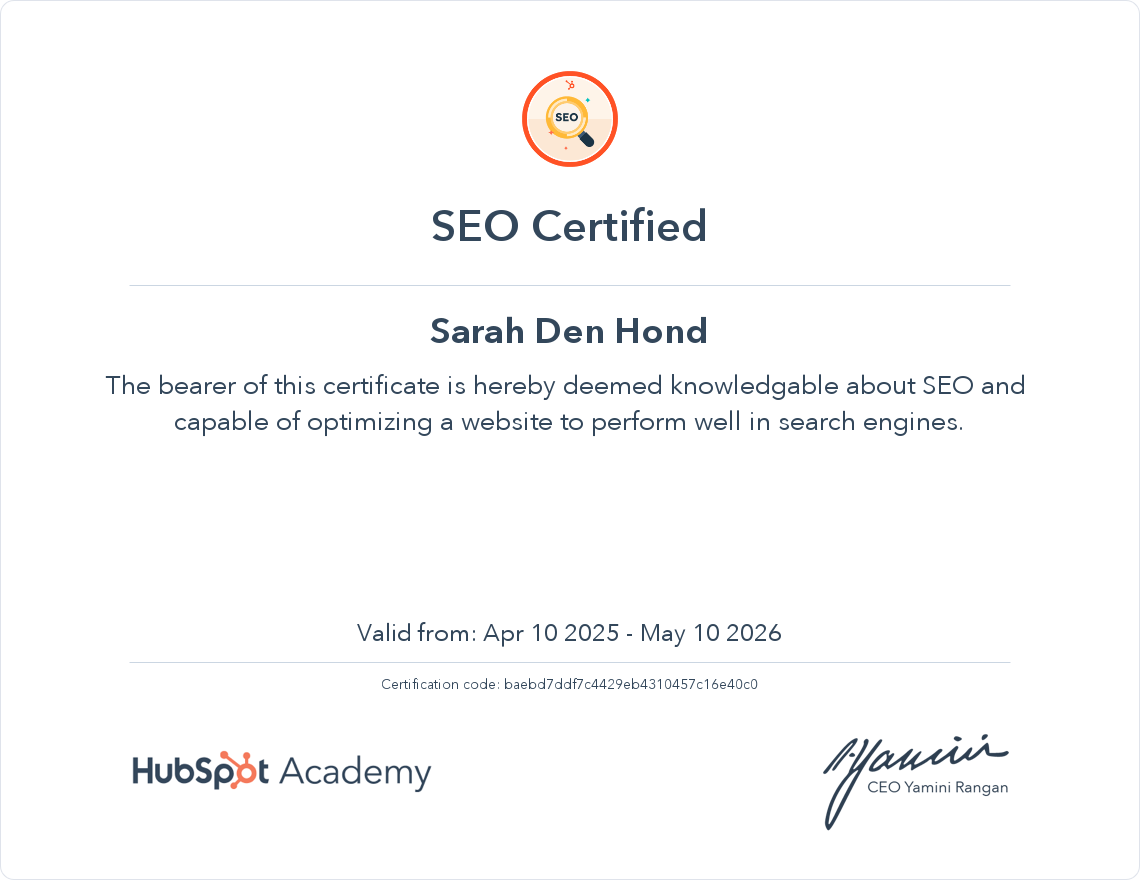 HubSpot Academy SEO Certification
